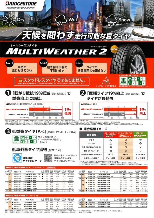 【新商品】「オールシーズンタイヤ」ブリヂストン MULTI WEATHER2（マルチウェザー2） | 店舗おススメ情報 | タイヤ館 平（福島県）